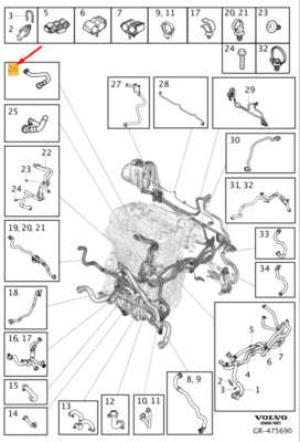 VOLVO S60 MK3 Kühler- und Verbindungsschlauch 32249490, NEU, Original ...