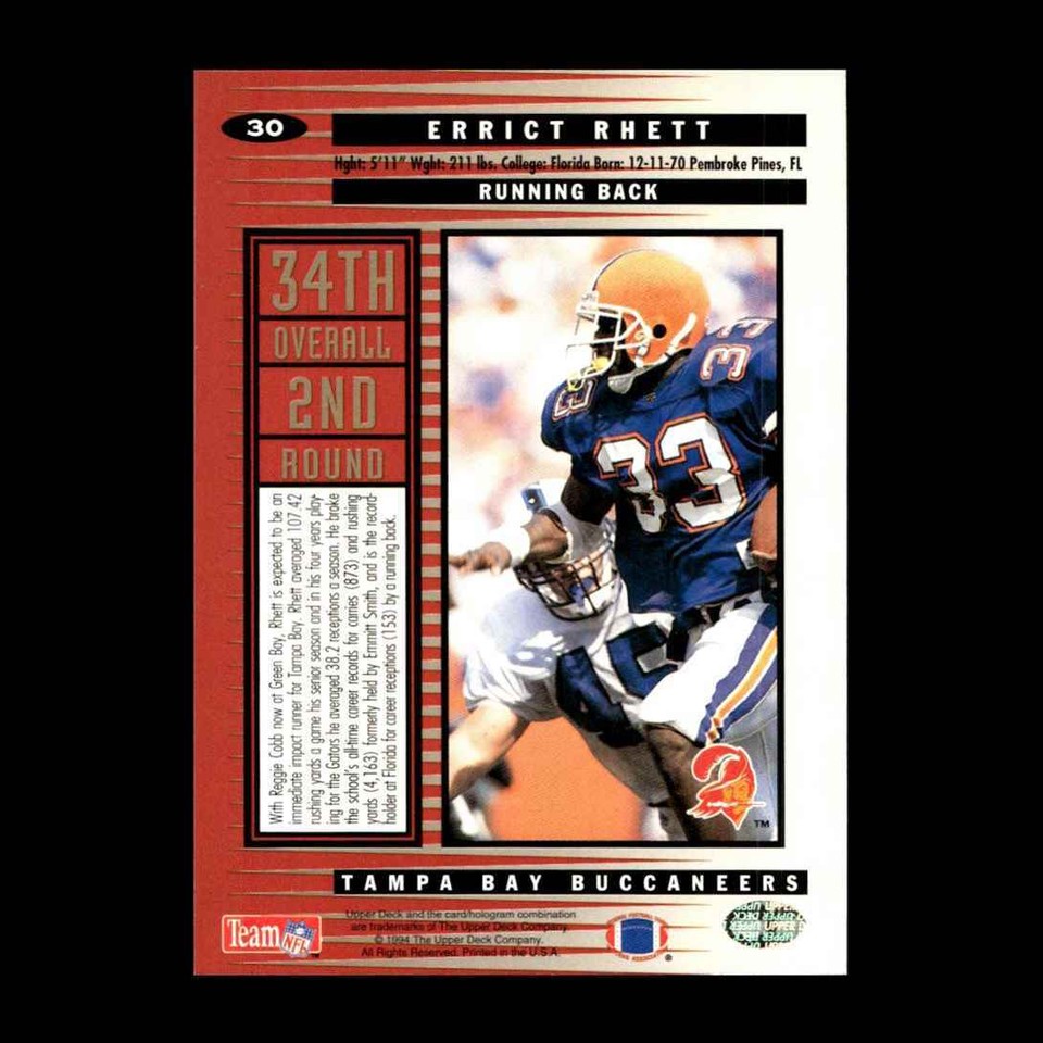 Errict Rhett 1994 Collector's Choice Rookie Tampa Bay Buccaneers #30 ...