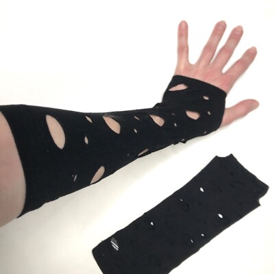 Black Fishnet Arm Warmers Cyber Goth Fingerless Gloves Cut Out Rave ...