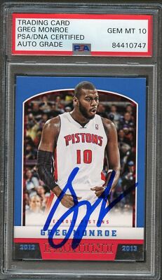 2012-13 Panini #69 Greg Monroe Signed Card AUTO 10 PSA Slabbed Pistons ...
