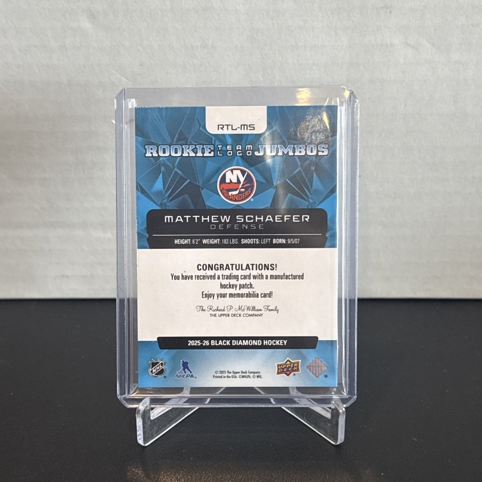 MATTHEW SCHAEFER 2025-26 UD BLACK DIAMOND ROOKIE TEAM LOGO JUMBOS RC ...