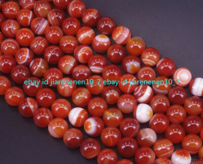 Natural Red Striped Agate Gemstone Round Loose Beads 6mm 8mm 10mm 12mm ...