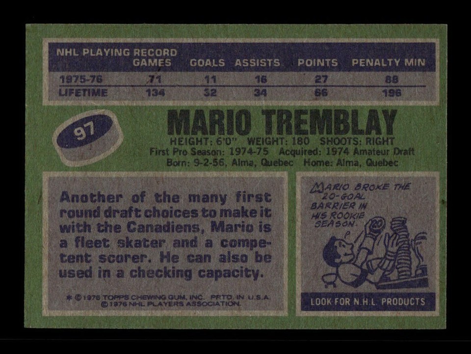 1976-77 TOPPS #97 MARIO TREMBLAY | eBay