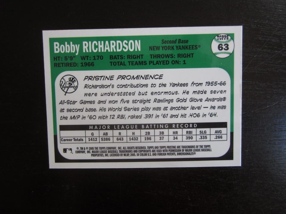 2005 Topps Pristine # 63 Bobby Richardson Autograph Signed Auto Card ...
