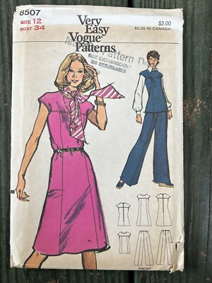 1970s Very Easy Vogue 8507 Vintage Sewing Pattern Sz 12 Dress Geometric ...
