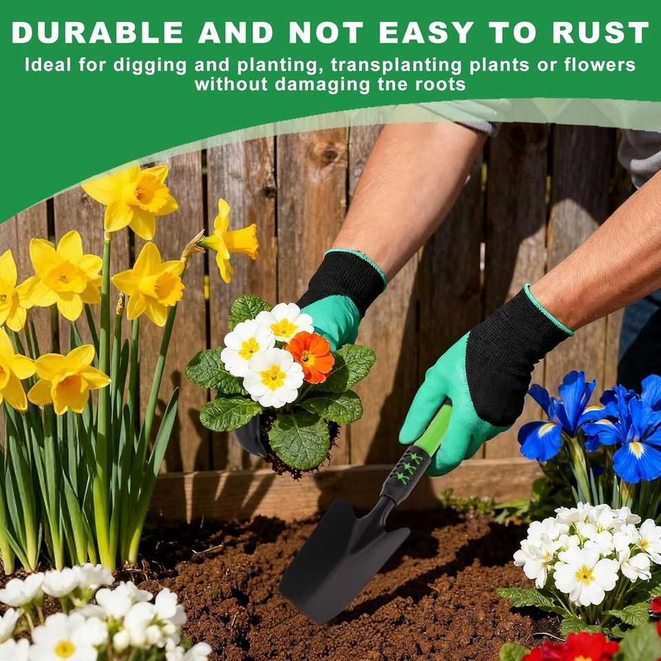 3Pc Garden Tool Set Hand Shovel Transplant Trowel Rake Non Slip Handle ...