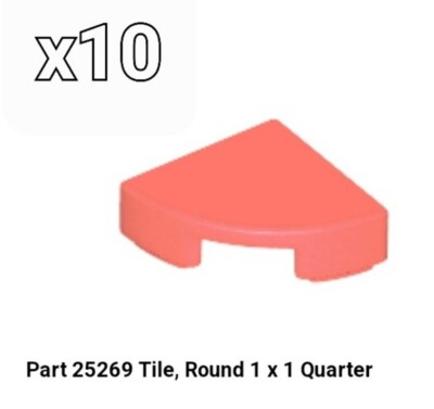 NEW Lego (x10) CORAL Tile Round Quarter Smooth Circle 1x1 25269 6250022 ...