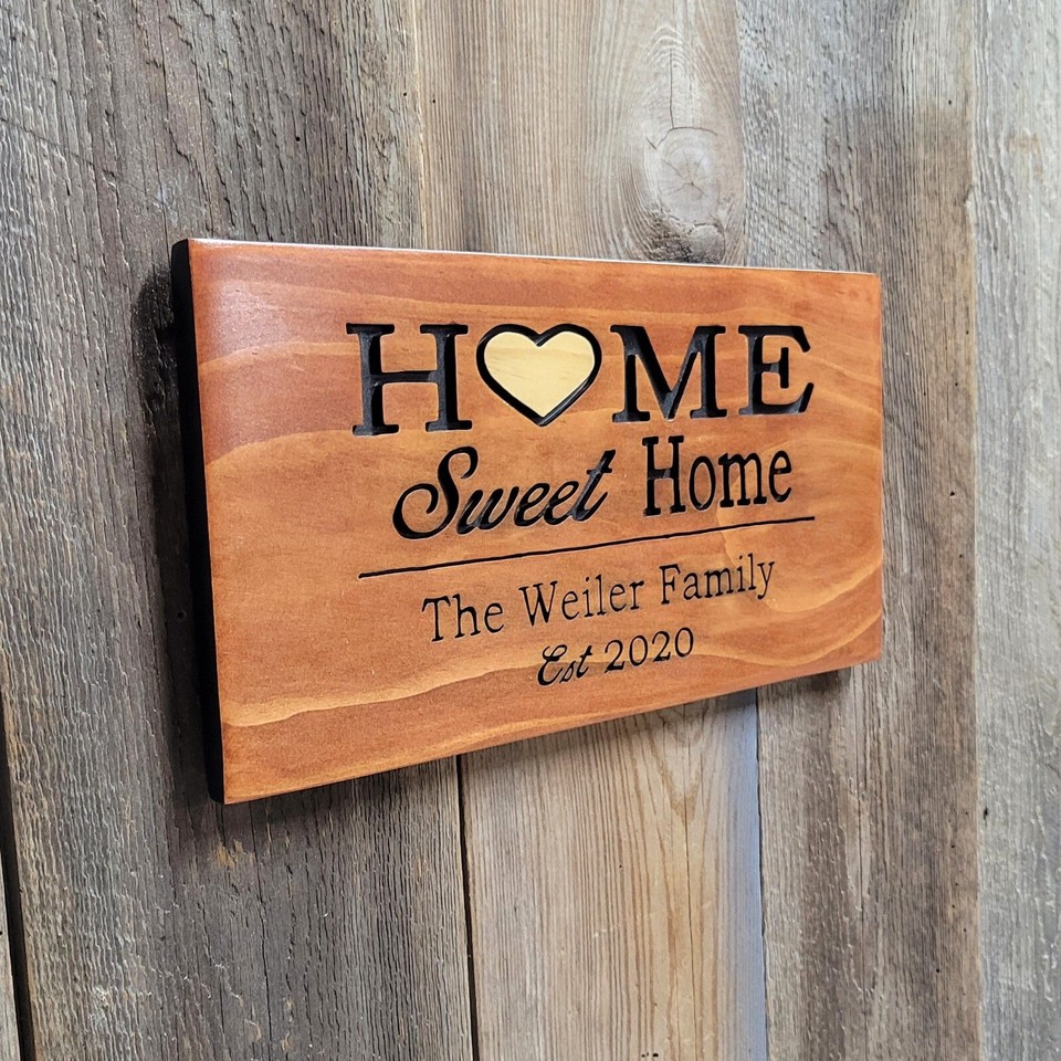 Personalized Home Sweet Home Couples Last Name Est Date Carved Wooden ...