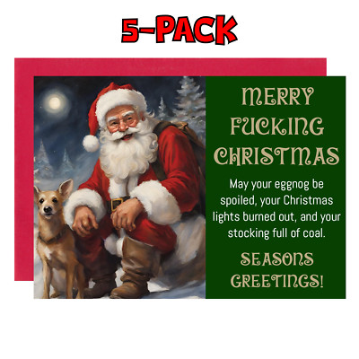 5-Pack Rude Crude Funny Christmas Cards - Santa Wishes You A Lousy ...