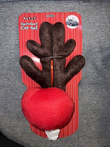 Buzzy Reindeer Car Set 16” Antlers 6” Red Nose Vehicle Truck Suv ...