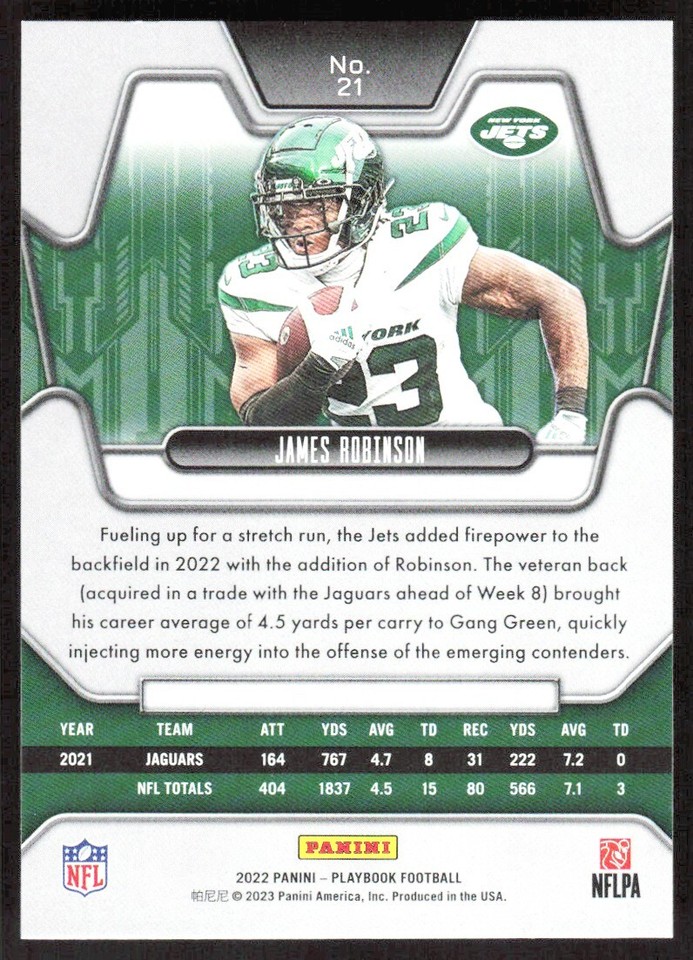 2023 5036A Panini Certified Green Mirror JAMES ROBINSON 5/49 New York ...