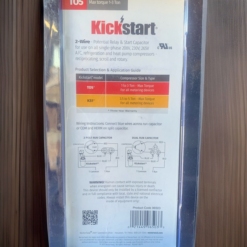 Kickstart T05 2-Wire Compressor Hard Start Device 1-3 Ton Rectorseal 5 ...