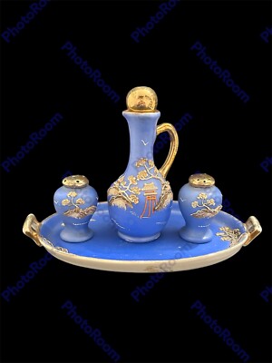1920s, Japan, Rare, Moriage, Variant Gaudy Blue Willow 4 Pc Condiment ...
