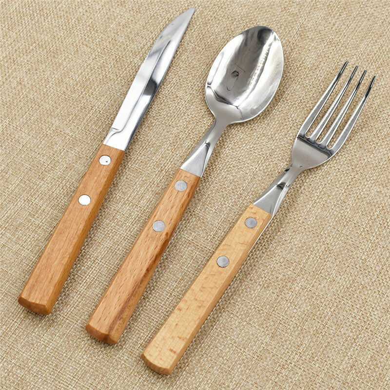 18Pcs Wooden Handle Kitchen Cutlery Flatware Tableware Western-style ...
