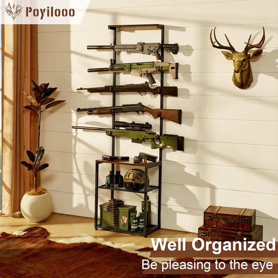 Rifle Gun Rack Wall Display Stand Storage Organizer Holder Holds up 5 ...