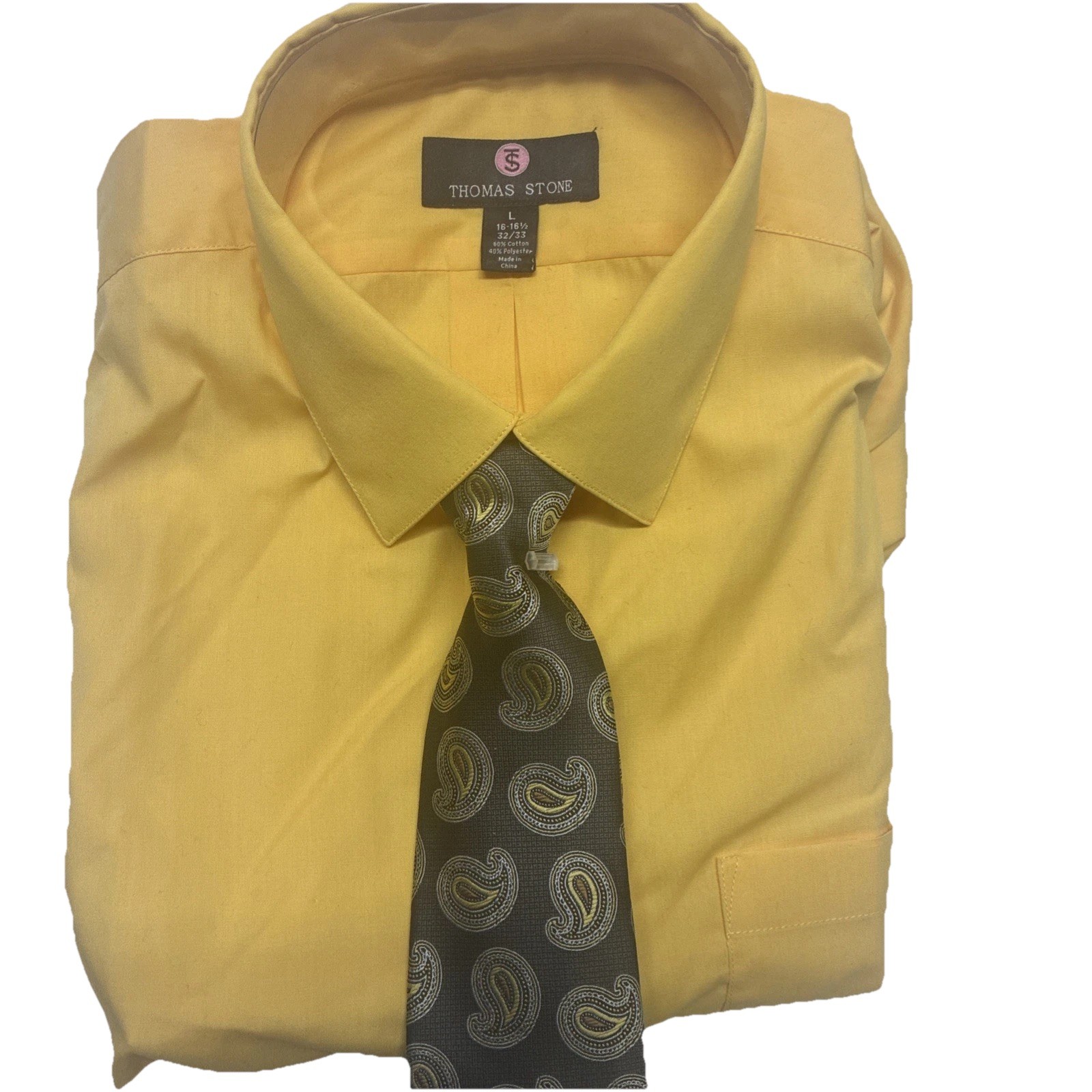 Thomas Stone Men’s L 16-16 1/2 32/33 Yellow Dress Shirt with a Gray ...