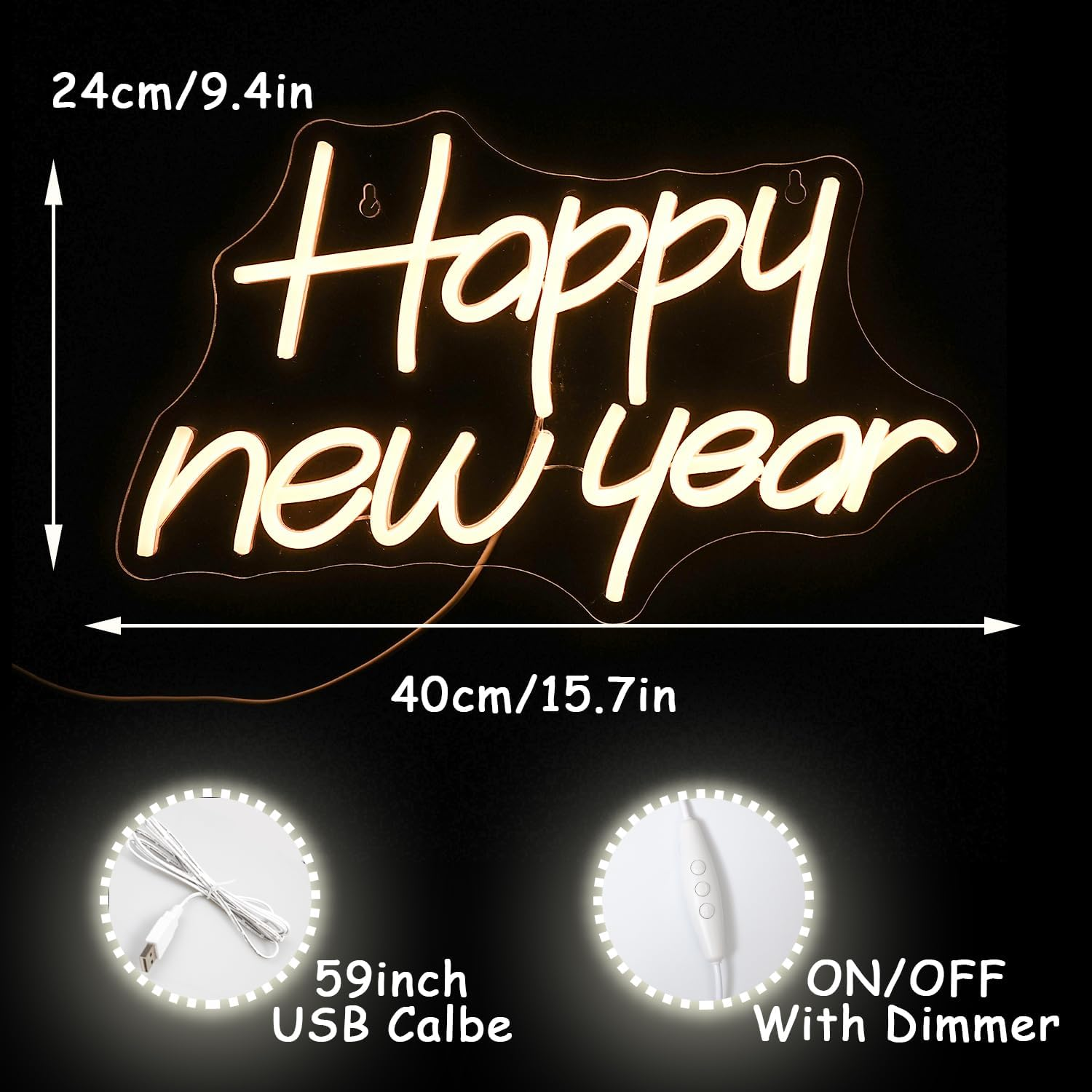 Happy New Year Neon Sign Warm New Years Eve Party LED Lights Letter ...