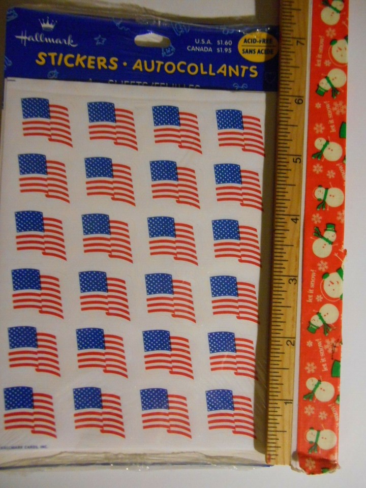 VTG Hallmark AMERICAN FLAGS Parotitic Stars & Strips Stickers 4 Sts 96 ...