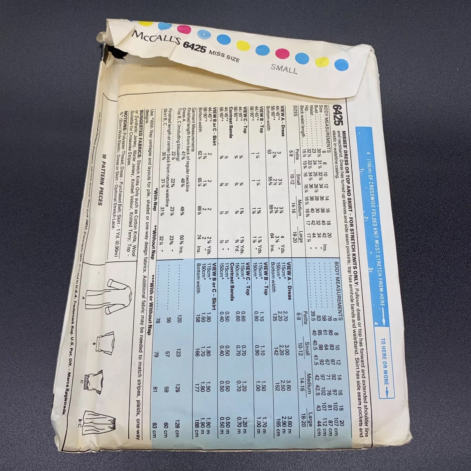 McCalls Vintage Sewing Pattern #6425 Misses Dress or Top and Skirt ...