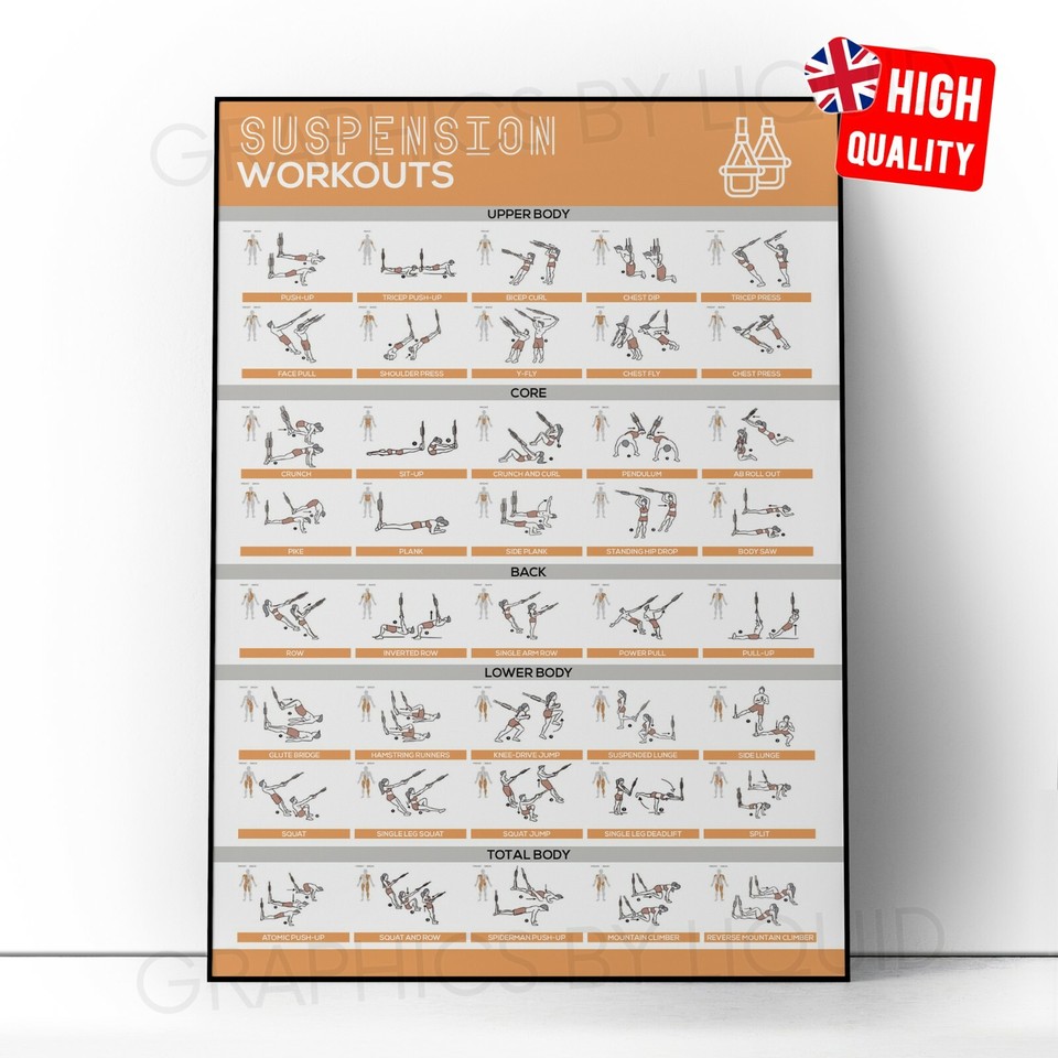 GYM WORKOUT POSTERS Exercises Dumbbell Barbell Kettlebell Cable Machine ...
