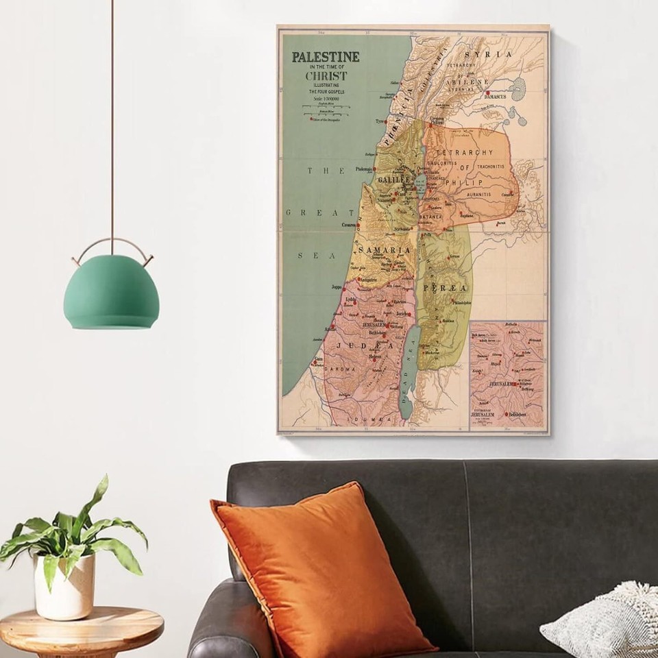 1916 Map Palestine in The Time of Christ Christianity Israel Canvas Art ...