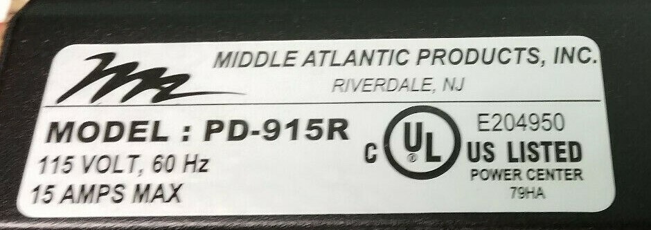 Middle Atlantic PD-915R 9 Outlet 15A Rackmount EMI Power Distribution ...