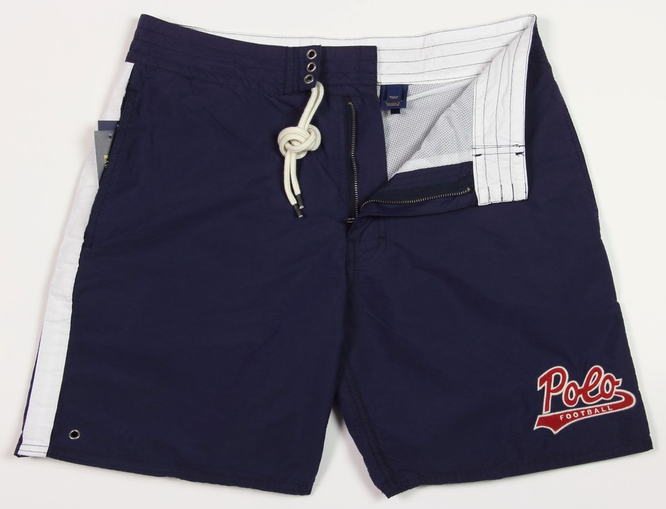 Men's POLO RALPH LAUREN Navy Blue Football Swim Trunks Board Shorts 34 ...