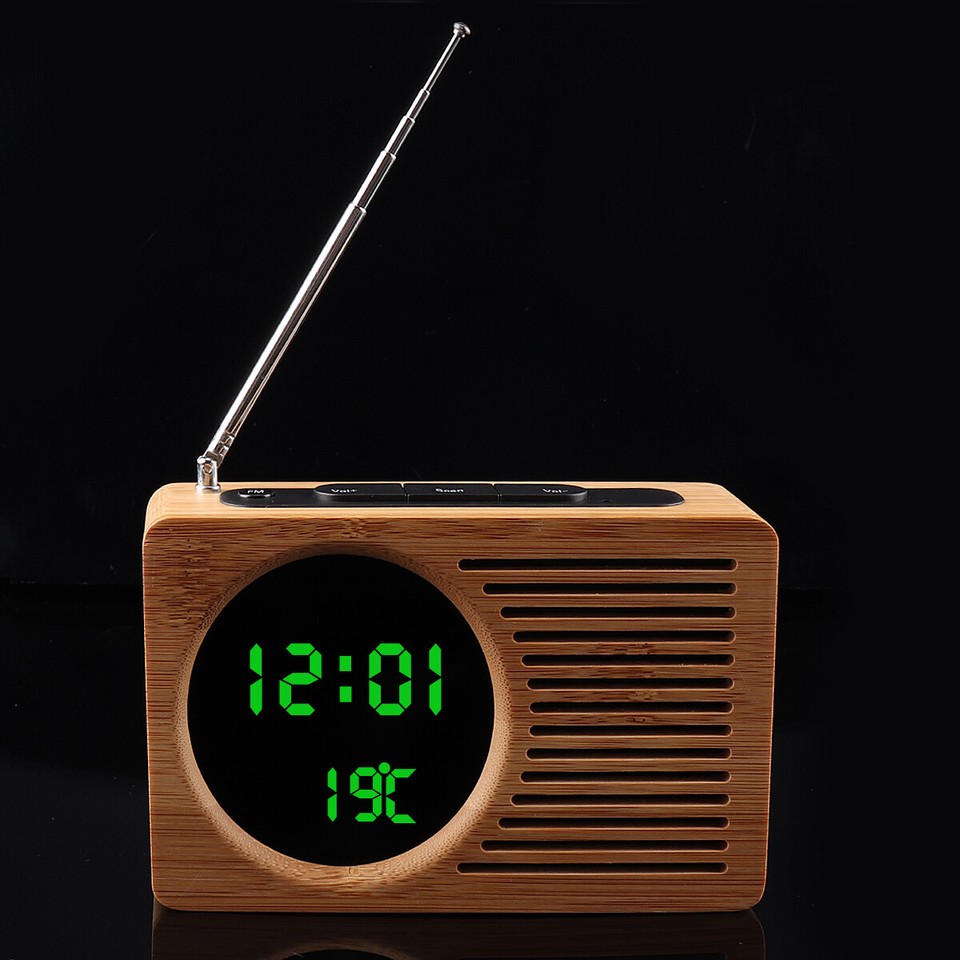 Multi-function Desktop LED Digital Alarm Clock FM Radio Wood Clock | eBay