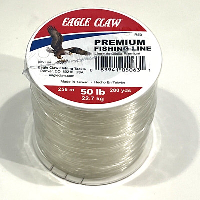 Premium Eagle Claw Fishing Line 50 Pound Test 280 yds, Clear Mono | eBay