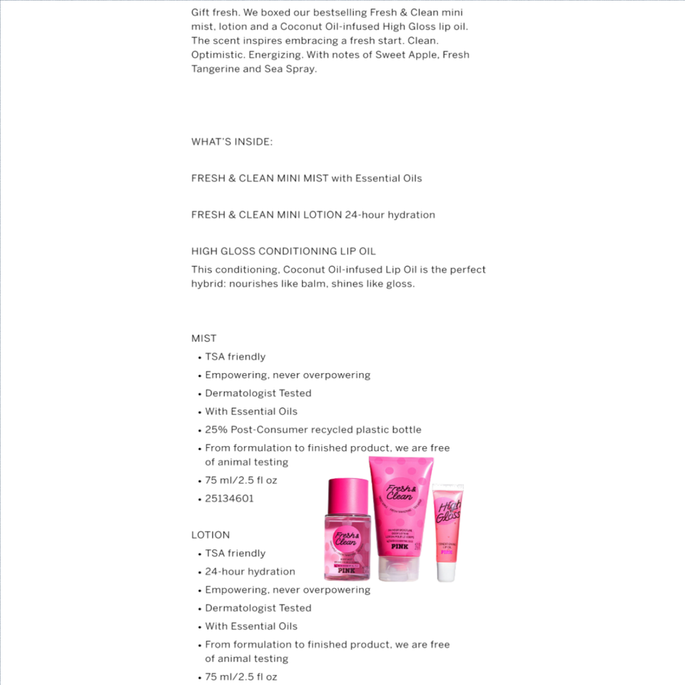 Victoria's Secret PINK FRESH & CLEAN or COCO MINI Beauty GIFT SET U Pic ...