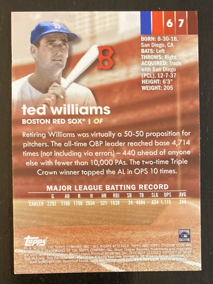2020 Topps Stadium Club Ted Williams #67 Card SP | eBay