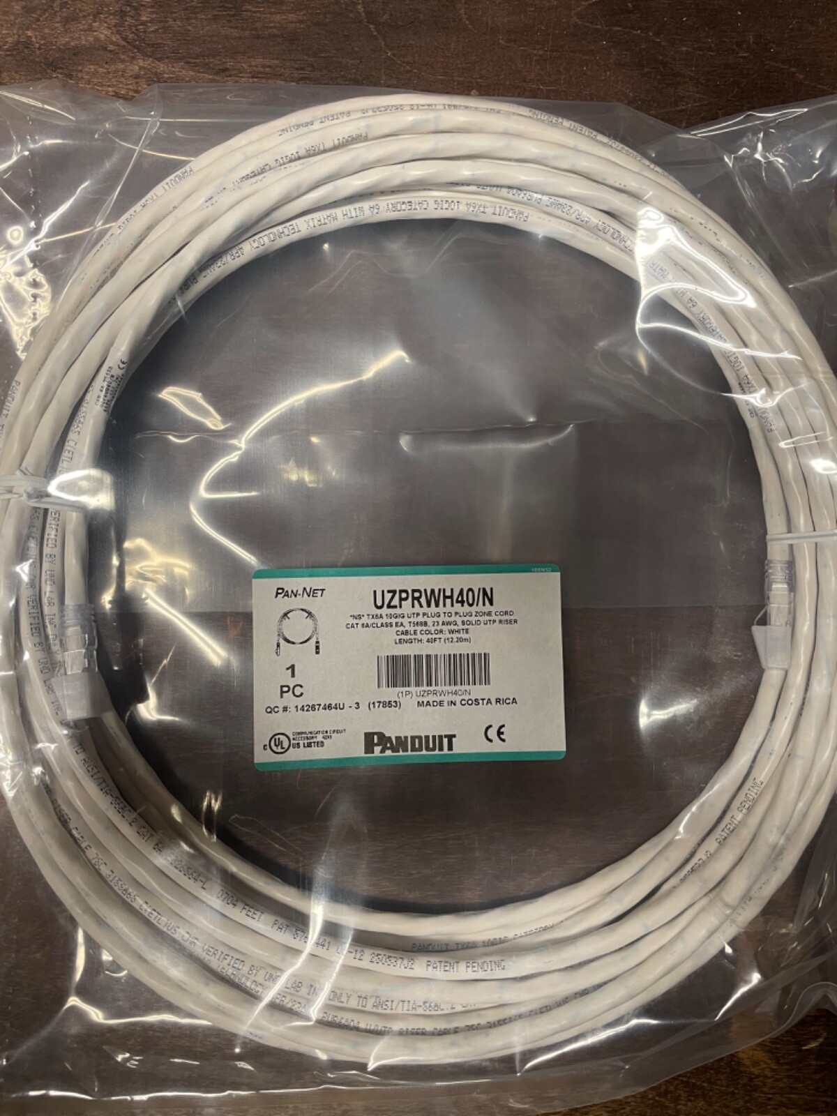 2 -Panduit Cat 6A UTP Patch Cord 23AWG White. 40 ft. Or 12.2m. Solid ...