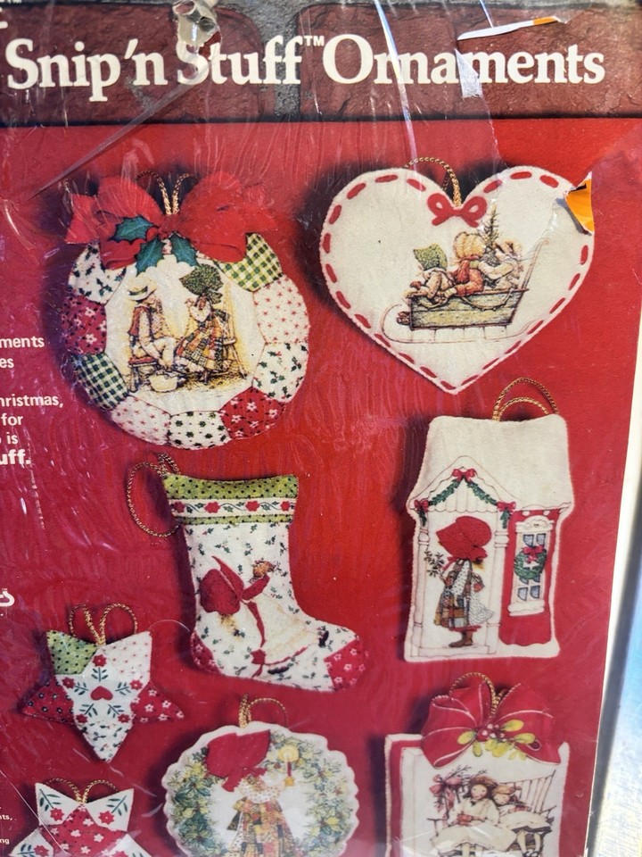 Set of 8 Vtg Holly Hobbie Snip & Stuff Christmas Ornaments Needle craft ...