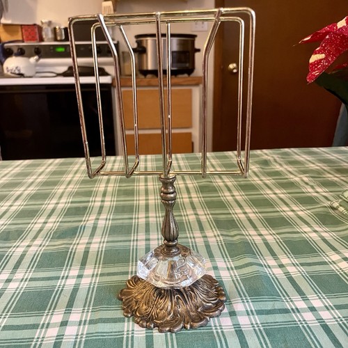 Vintage Retro Brass &Glass Pedestal Letter Bill Napkin Holder Hollywood ...