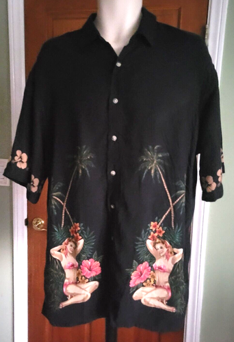 MENS vintage Campia Hawaiian Shirt Pinup girls Button Up Blue Size L | eBay