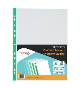 300 x A4 Punched Pockets Premium 90 Micron Glass Clear Poly Plastic ...