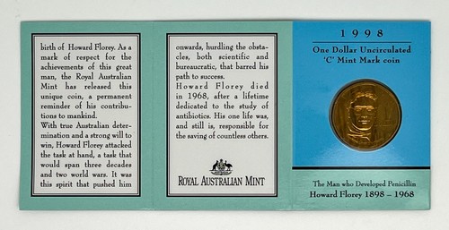1998 One Dollar Uncirculated C Mint Mark Coin Scientist Howard Florey ...