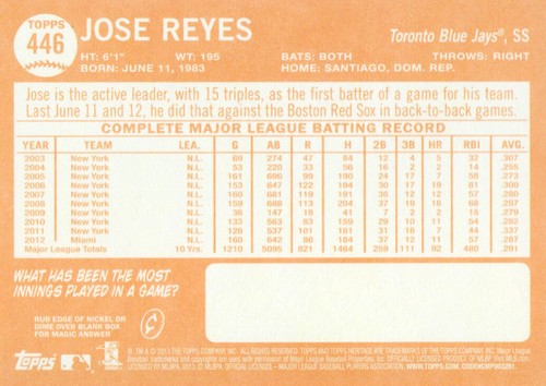 2013 Topps Heritage Baseball #446 Jose Reyes SP | eBay