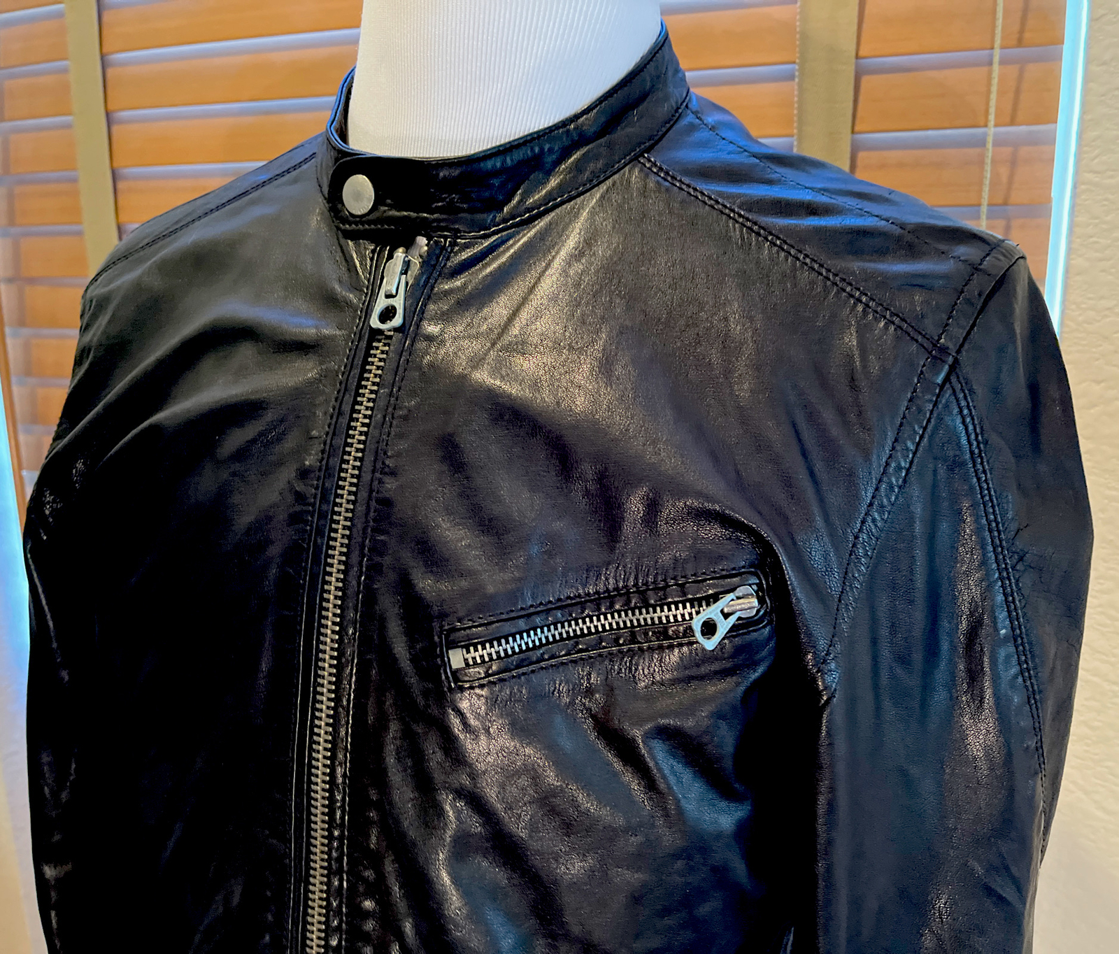 DIESEL Black Sheepskin Leather Motorcycle Jacket Size… - Gem