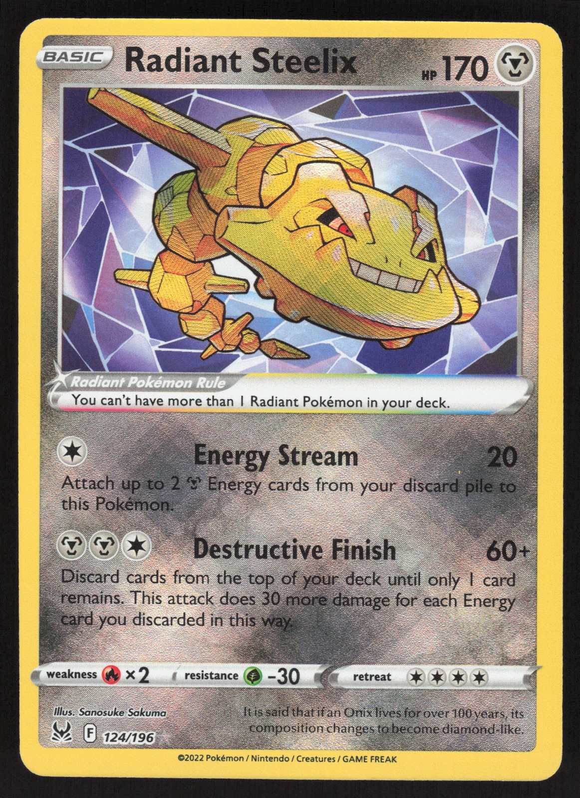 2022 Radiant Steelix Ultra Rare Foil 124/196 Lost Origin Pokemon Card ...