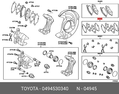 Genuine OE shim kit, anti squeal, front, 0494530340 for TOYOTA 04945 ...
