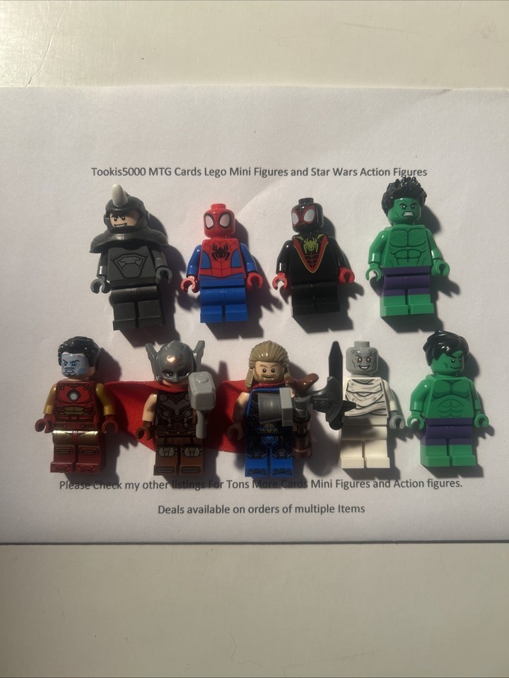 Lego Marvel Minifigure Lot Of 9: Thor Spider-Man Miles Rhino Iron Man ...