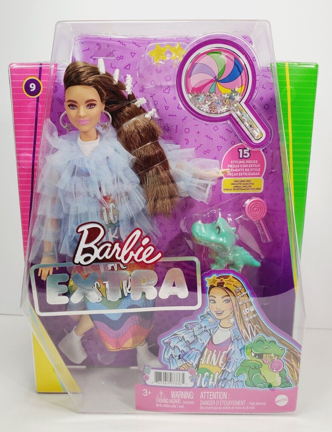 NEW 2020 Barbie Extra Doll #9 Blue Ruffled Jacket /Pet Crocodile Mattel ...