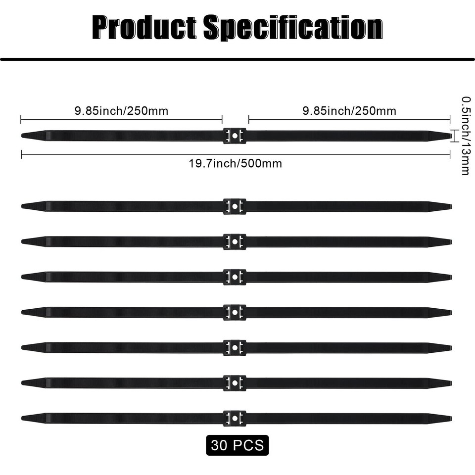 30 Nylon Zip Ties Double Ended 250 lbs 19.7” Long Police Cable ...