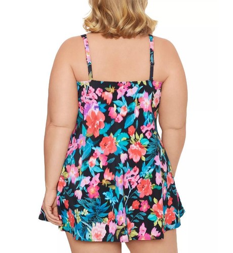 Swim SOLUTIONS Women Black Floral Stretch Allover Swimdress Size 20W ...