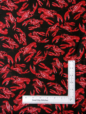 Lobster Crawfish Nautical Fabric Seafood Claws Black Cotton By The Yard ...