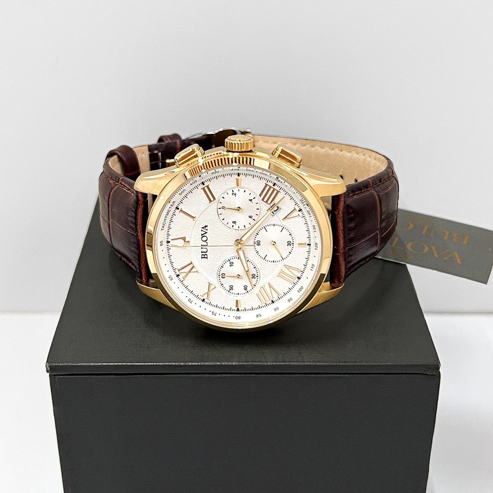 Bulova Men's Classic Wilton 97B169 White Dial Brown Leather Quartz ...