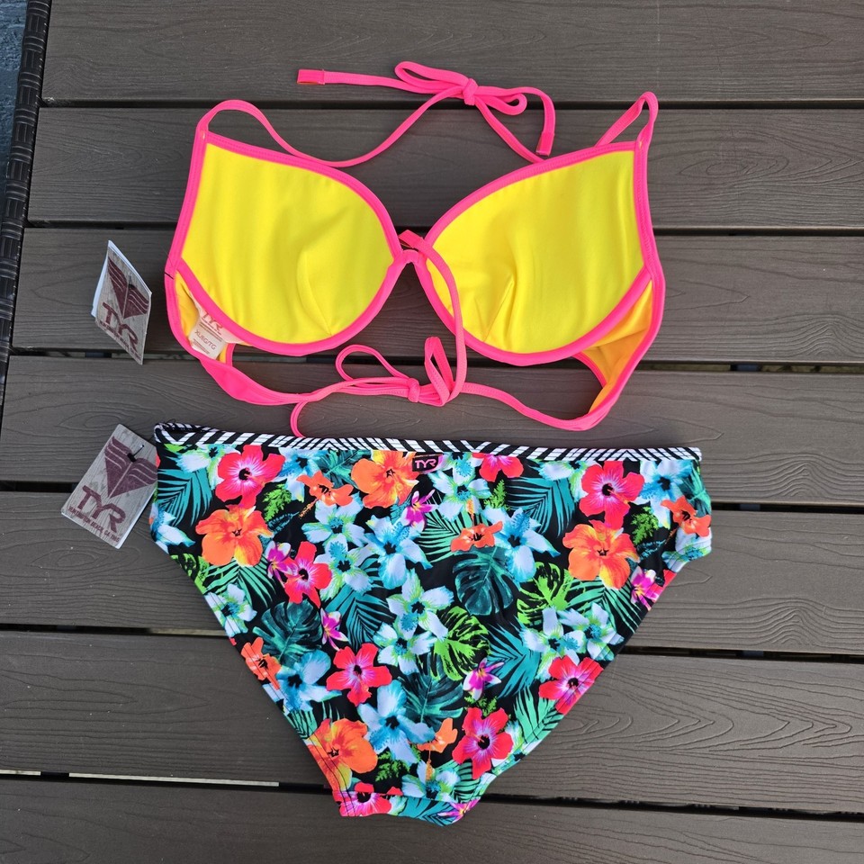 TYR Neon Pink Top Of The Line Push Up Top & Take A Trip Bottom Bikini ...