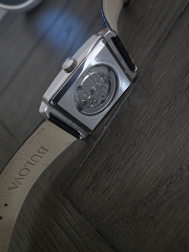 Bulova Men's Sutton Automatic Rectangle Silver/Black Leather Watch ...