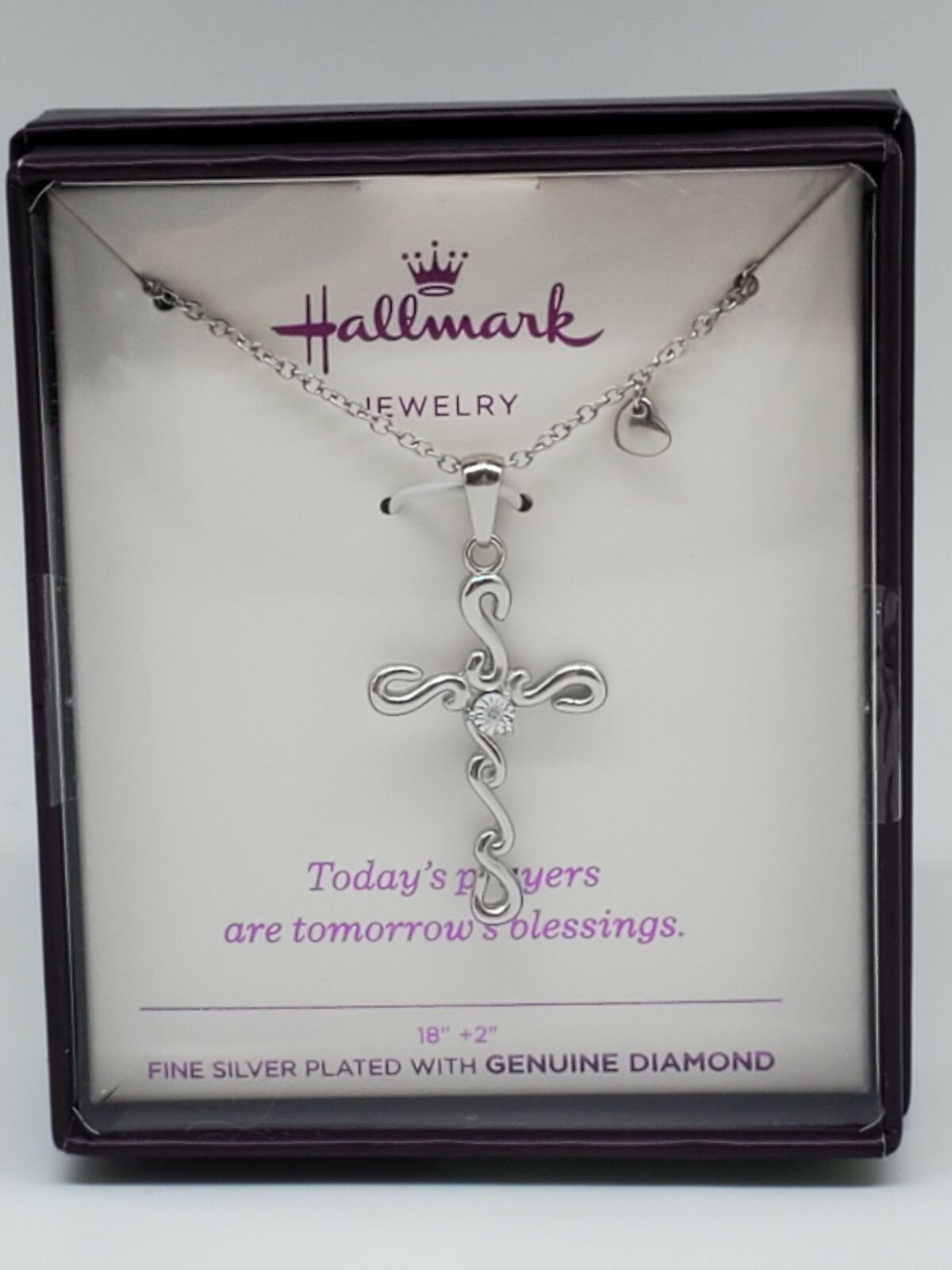 HALLMARK Jewelry Fine Silver Plated w/Genuine Diamond Necklace & Cross ...
